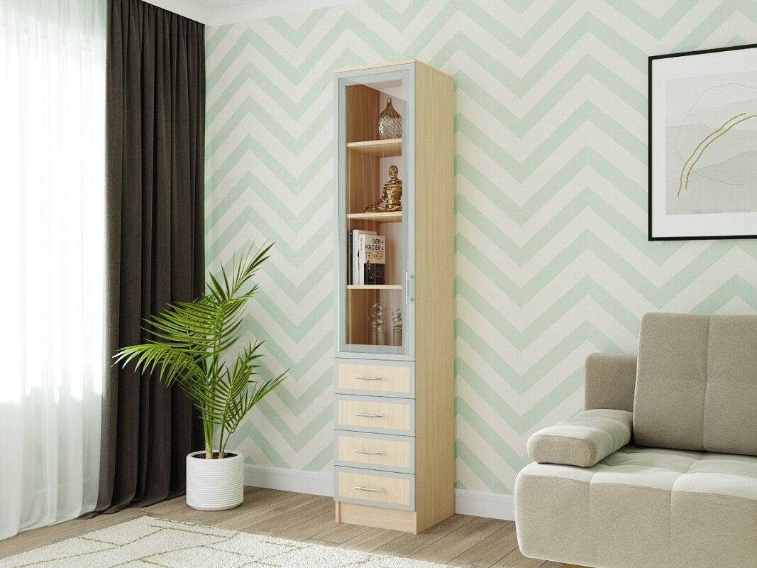 Книжный шкаф МебельЛэнд24 Альма - 6 Дуб Молочный 30x40x200 бежевый