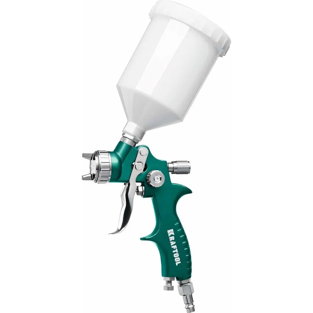 Пневматический краскопульт KRAFTOOL AirFlat LVLP с верхним баком, рапид‑соединитель, предназначенный для бытового