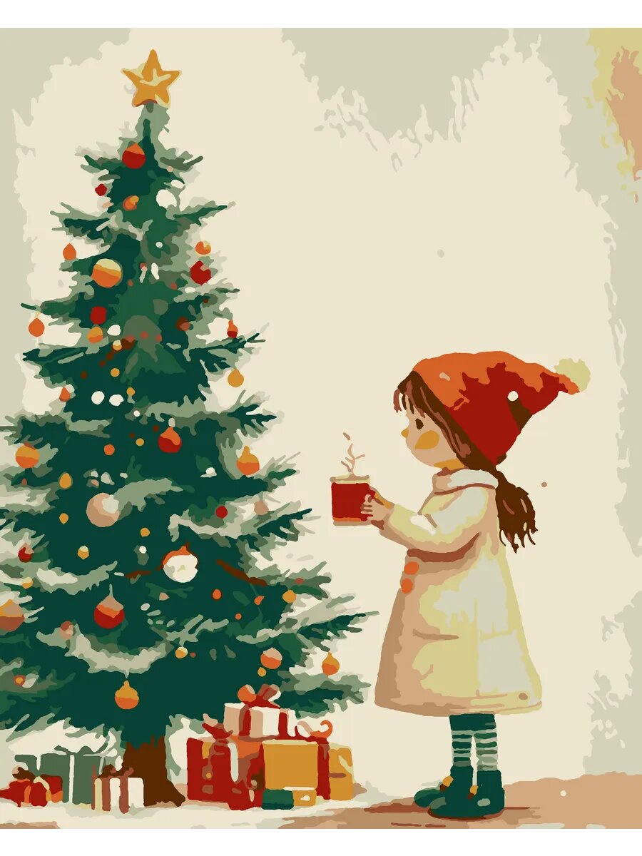 Картина по номерам Девочка и елка 40х50 см