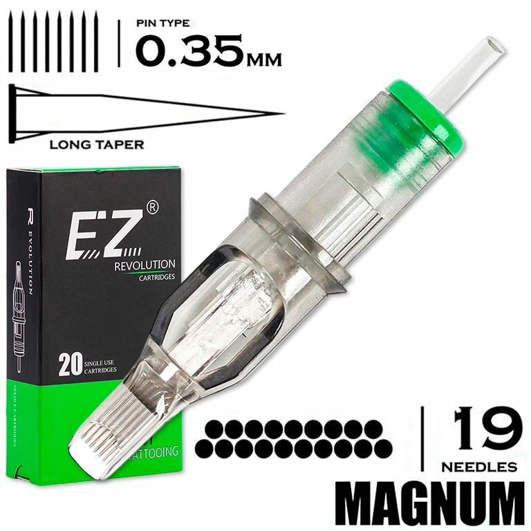 Картриджи для тату Ez Revolution 35/1219MG Magnum Long Taper (20 шт/уп)