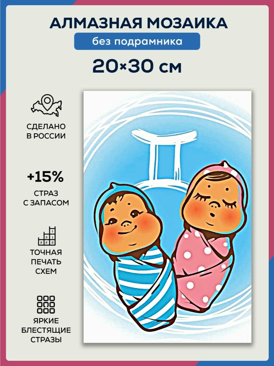 Алмазная мозаика 20x30 Близнецы без подрамника