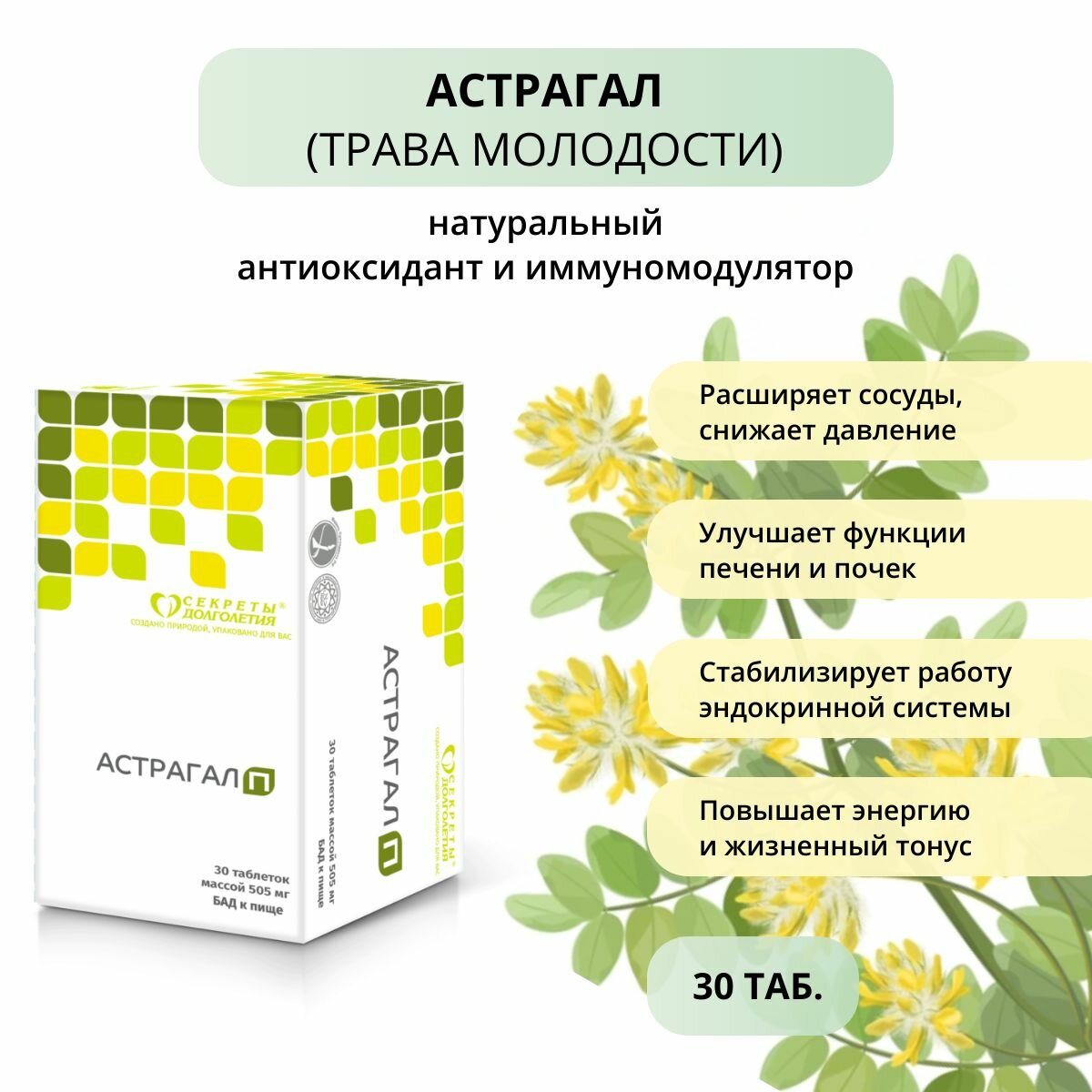 Астрагал П 30 таб. Источник органического селена