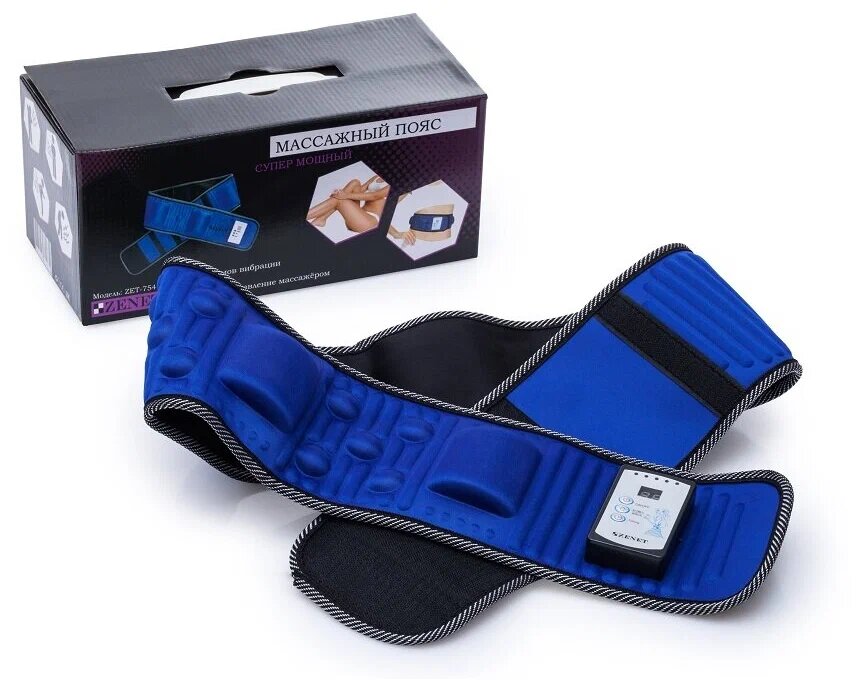 Массажный пояс ZENET "ZET-754", вибрационный, с магнитами, 5 режимов, синий