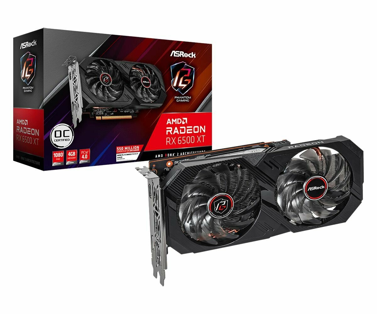 ASRock Видеокарта Radeon RX 6500 XT Phantom Gaming D OC 4 ГБ (RX6500XT PGD 4GO)