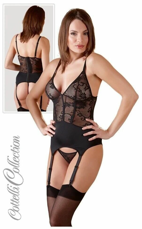 Корсет эротический Cottelli Collection Black, кружево, размер 42