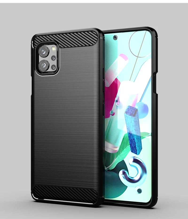 Чехол для LG Q92 5G, черный, углеволокно