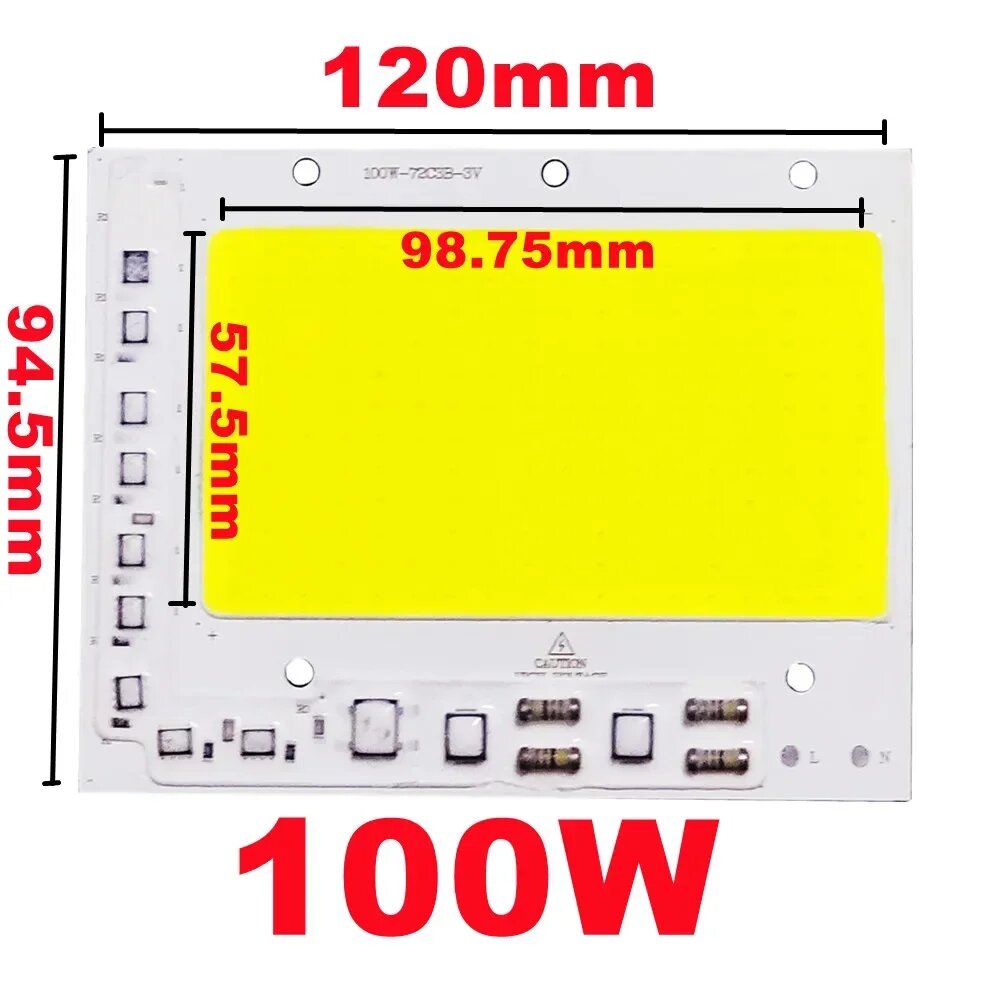 Светодиодный чип COB 100W, белый свет, 120x94.5x57.5мм