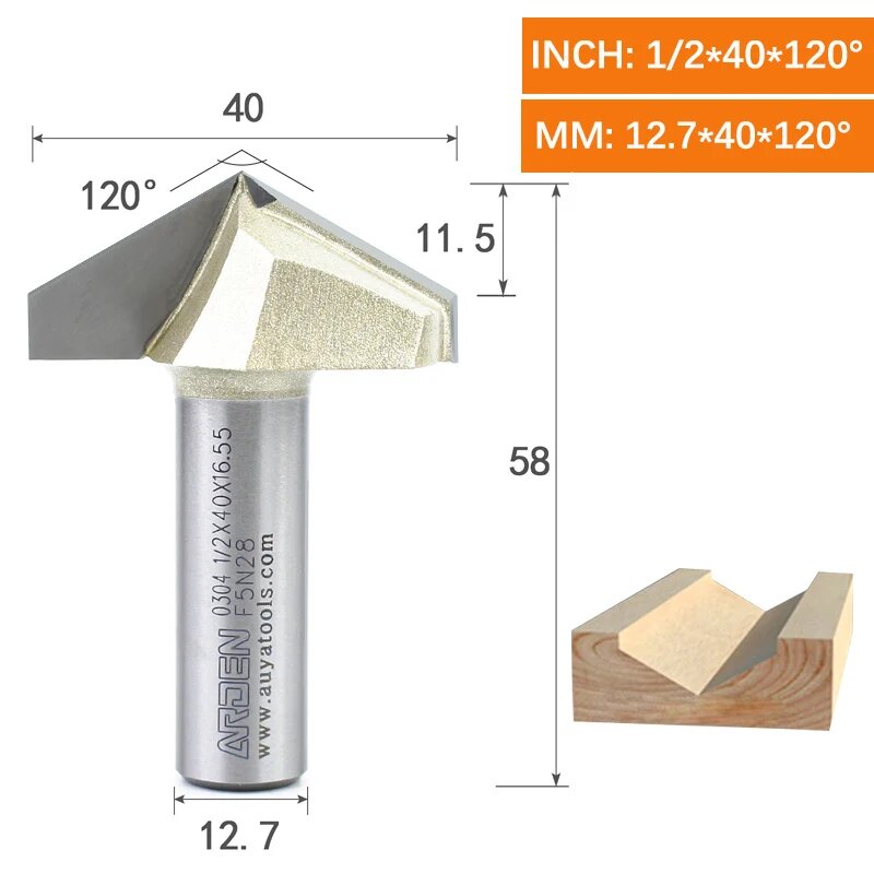 Vsharp ARDEN V-образная фреза 45, 60, 120, 150 градусов для деревообработки 12.7x40x120Deg.