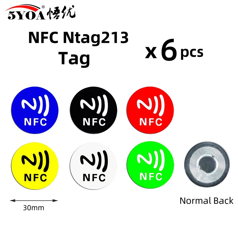 6 шт. NFC Ntag213 наклейки 5YOA, 6 цветов