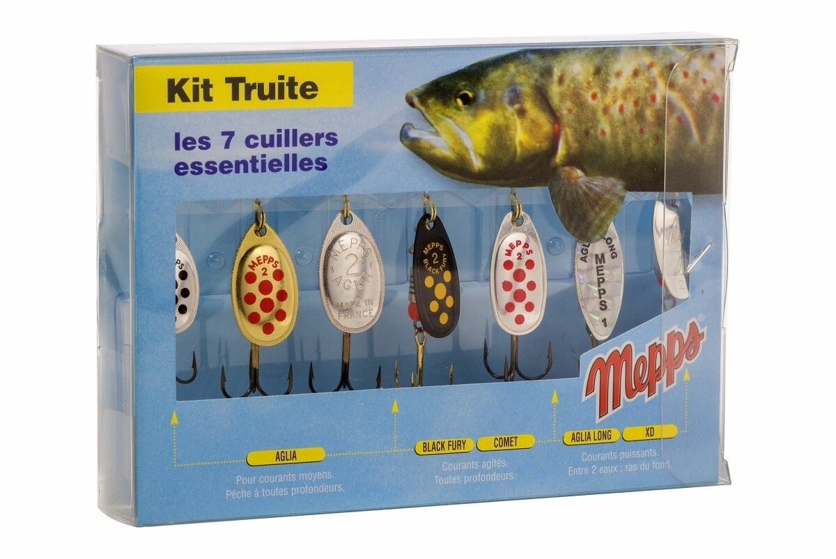 Набор вращающихся блесен на форель Mepps Truite Kit, подарок рыбаку на новый год, день рождения, 23 февраля