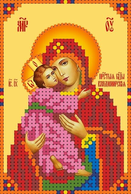 Рисунок-схема на ткани Каролинка "Икона Богоматерь Владимирская", для вышивания, инструкция