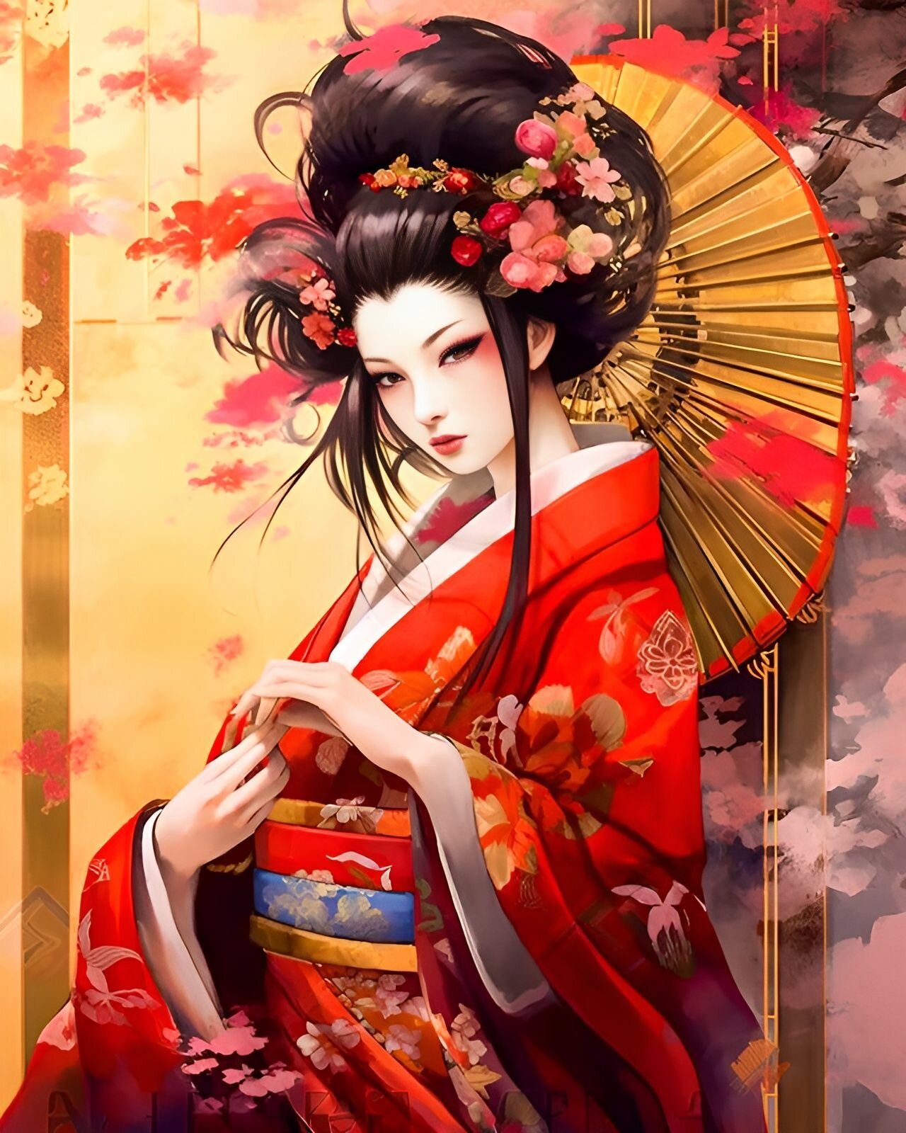 Картина по номерам на подрамнике 40*50 см "Гейша аниме"