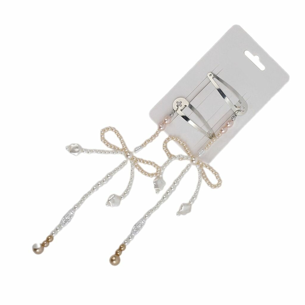 Заколка, Вязаная заколка с жемчужным бантом - дизайн 4,1 пара