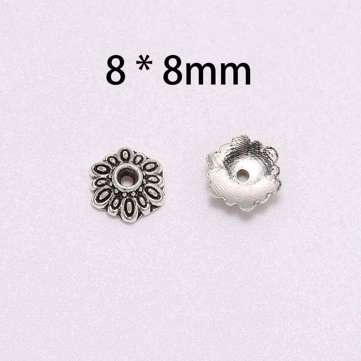 Заглушки для бусин серебряные, 8*8 мм, Style09, 50 шт