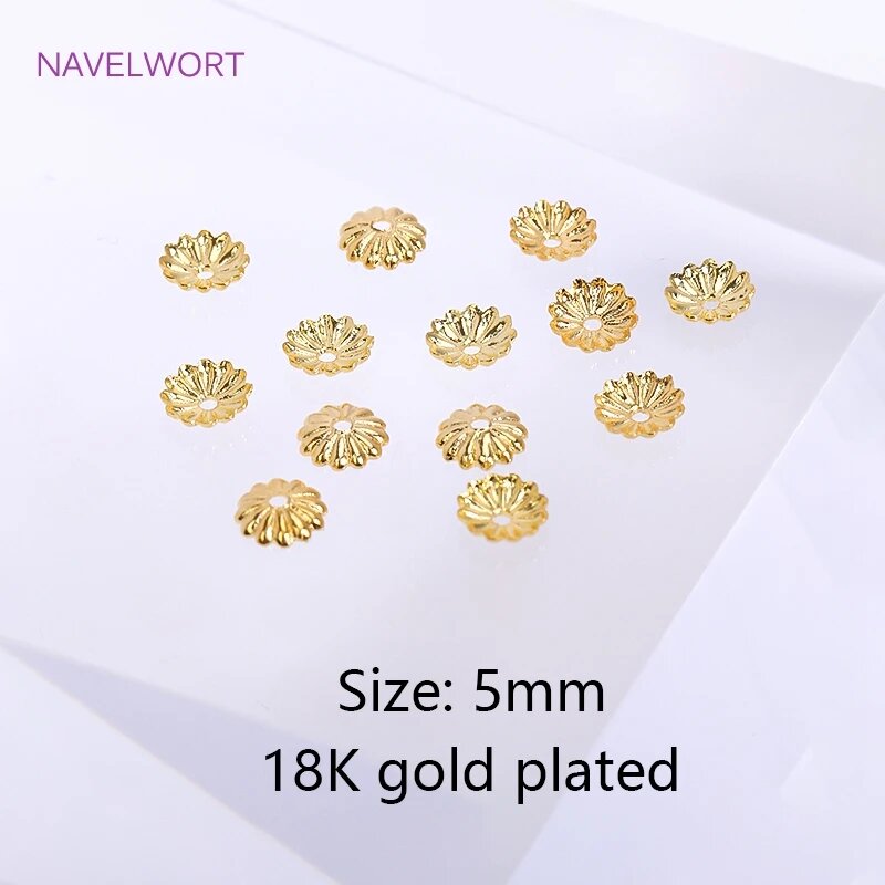 Золотые бисерные колпачки 18K, 5 мм, 200 шт