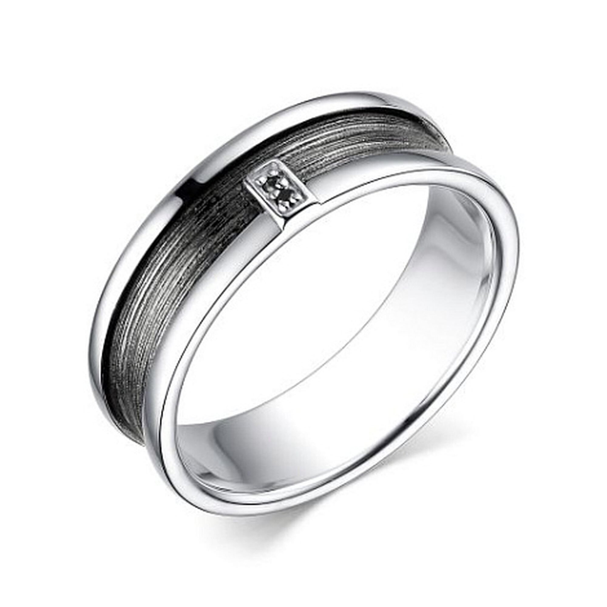 Кольцо широкое, серебро, 925 проба, чернение, бриллиант