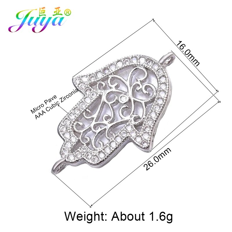 Juya подвеска Хамса с цирконием, 16x26 мм, White Gold