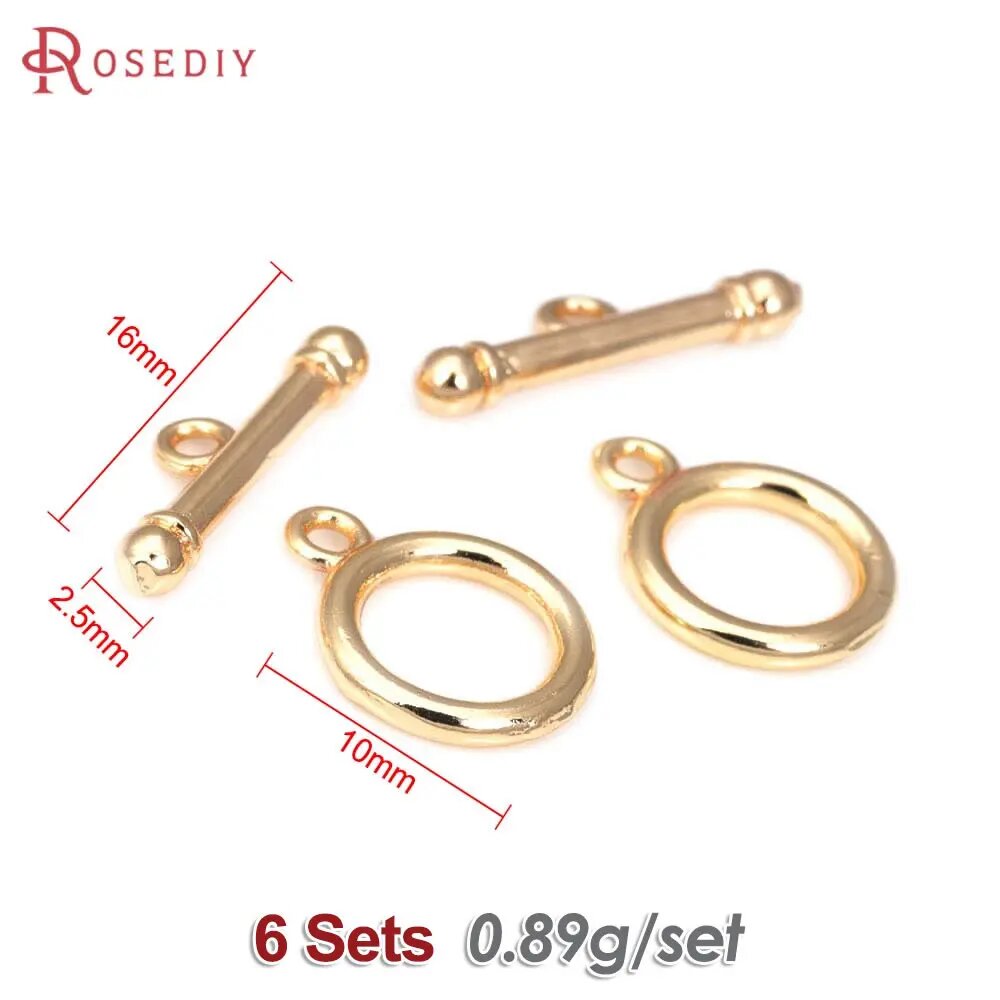 Латунные застежки-переключатели Rosediy 16x10 мм, 6 шт