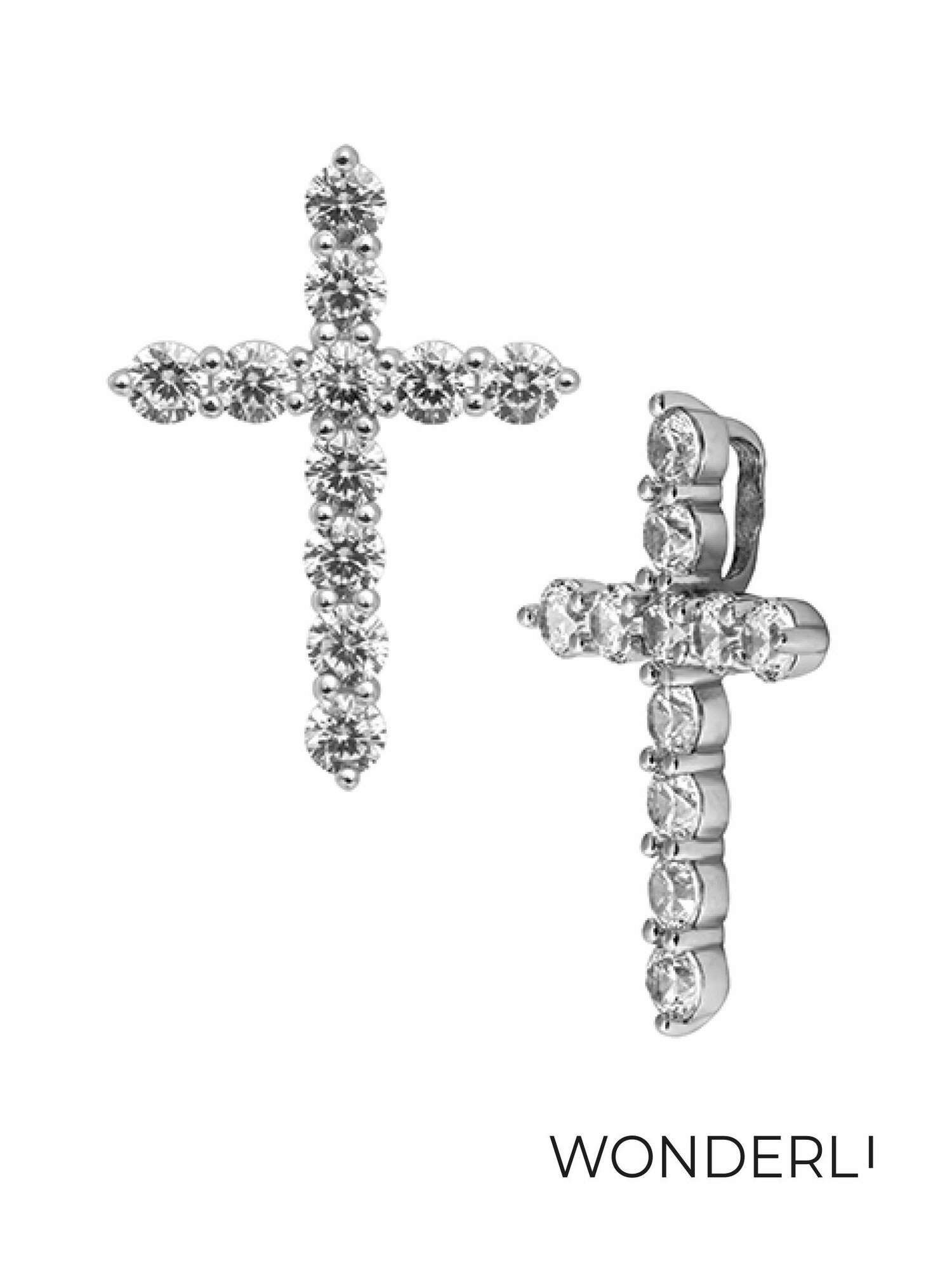 Крестик, серебро, 925 проба, родирование, фианит