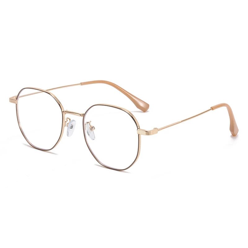 Металлические многоугольные очки розовое золото, Clear Lens C2, Custom Prescription