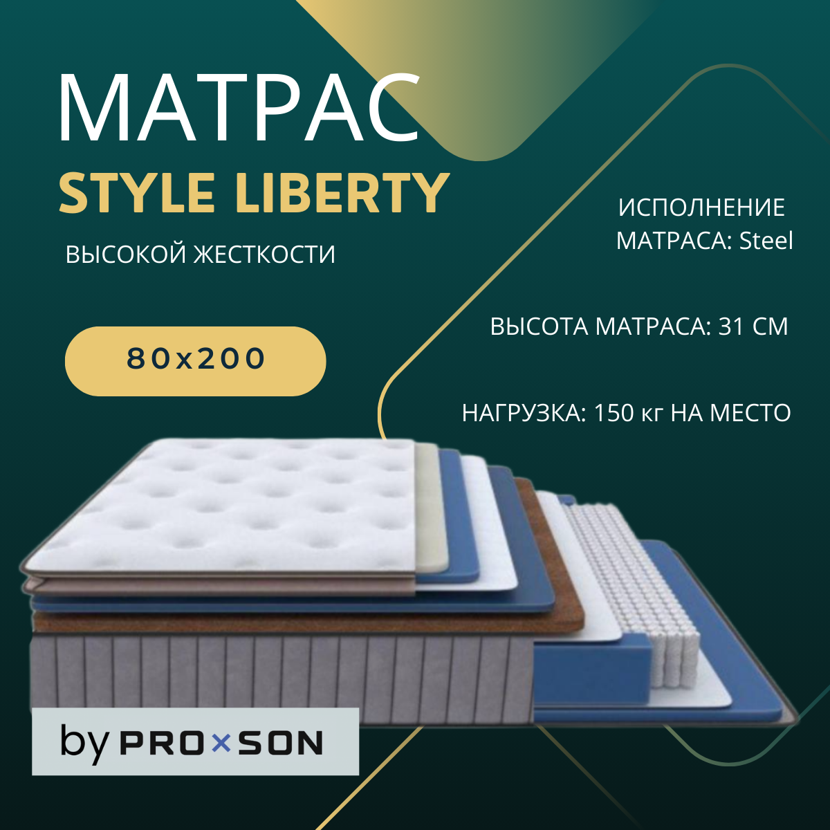 Матрас by PROxSON Style Liberty 80x200, анатомический с высокой жесткостью