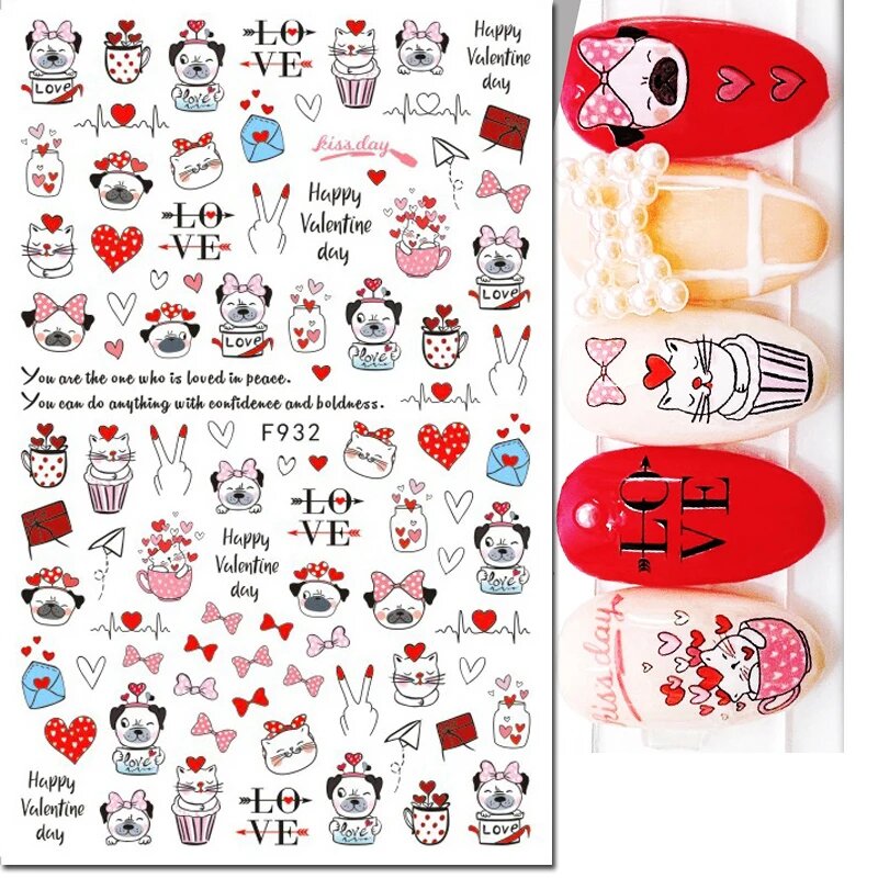 Наклейки для ногтей Valentine's Day, Красный, AF932