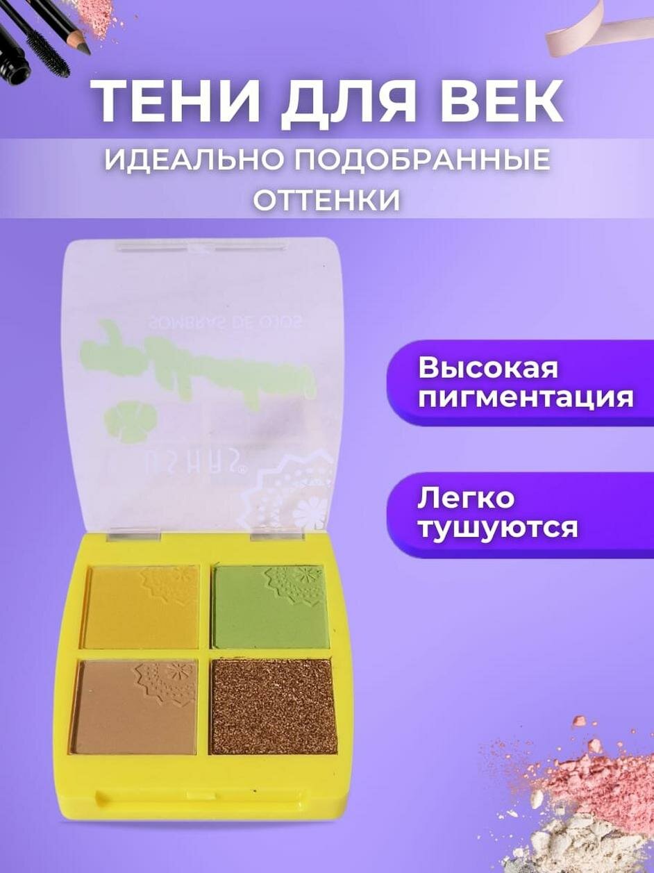 Набор теней для глаз USHAS К281-5 в палетке, 4 различных оттенка