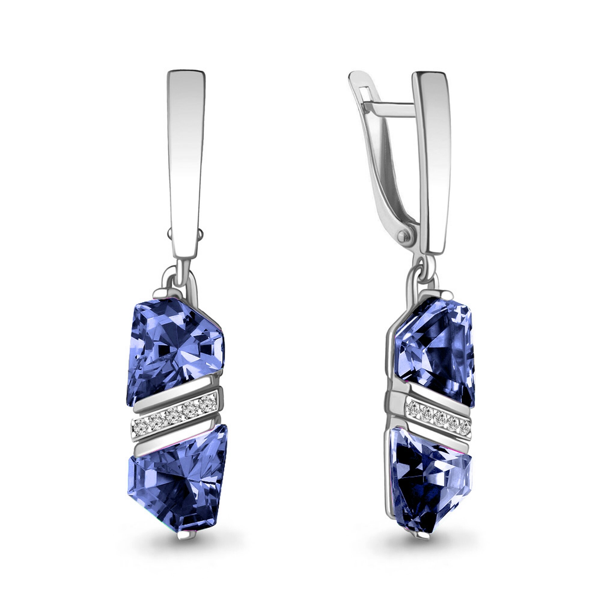 Серьги, серебро, 925 проба, родирование, танзанит, фианит