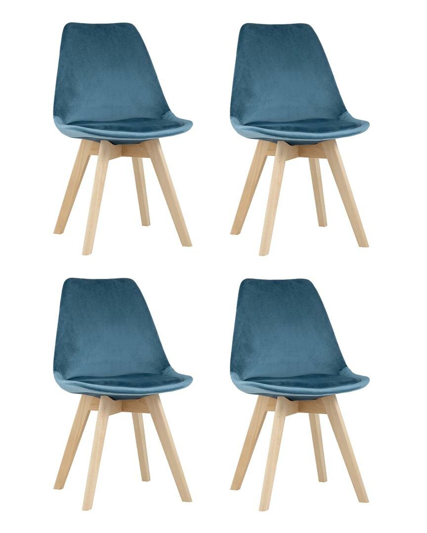 Stool Group Комплект из четырех стульев FRANKFURT велюр синий ножки массив бука, 82*48*57 см, арт. УТ000036622