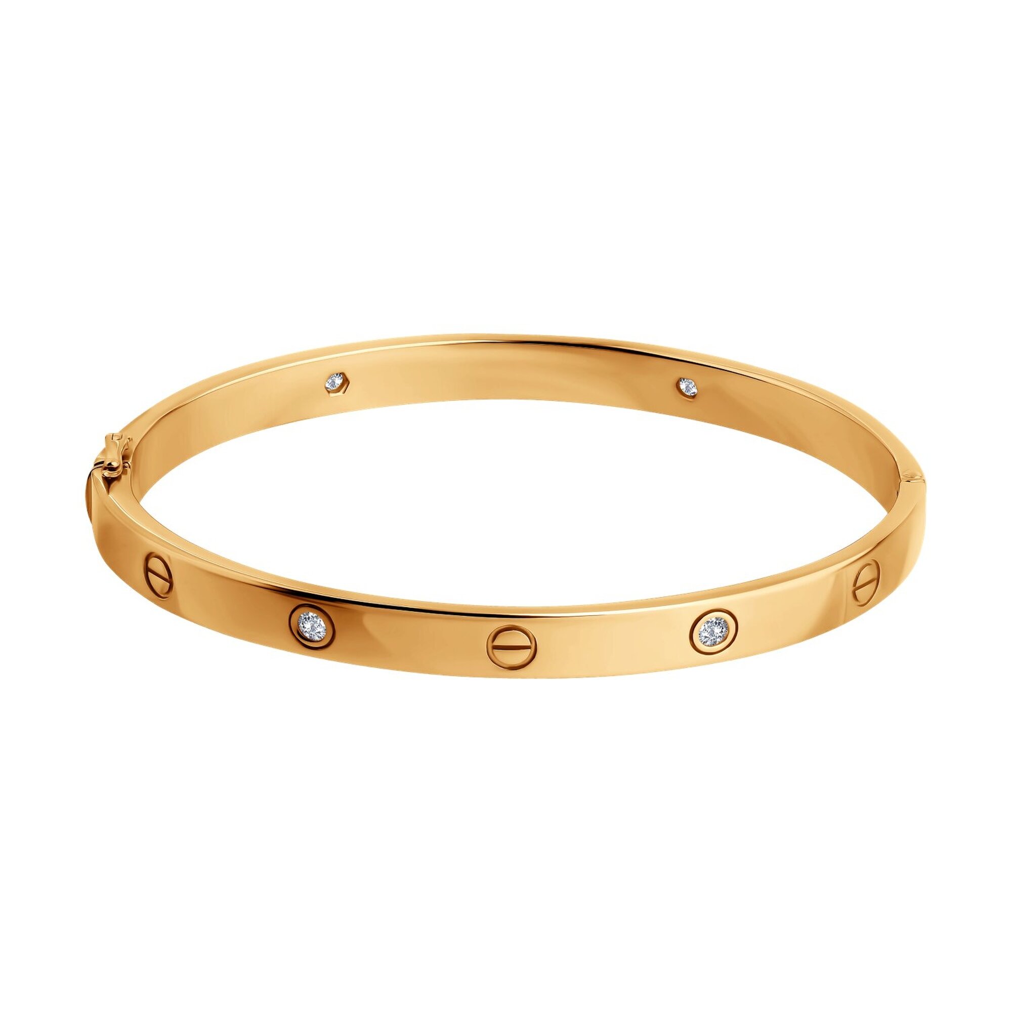 Жесткий браслет, серебро, 925 проба, золочение, фианит