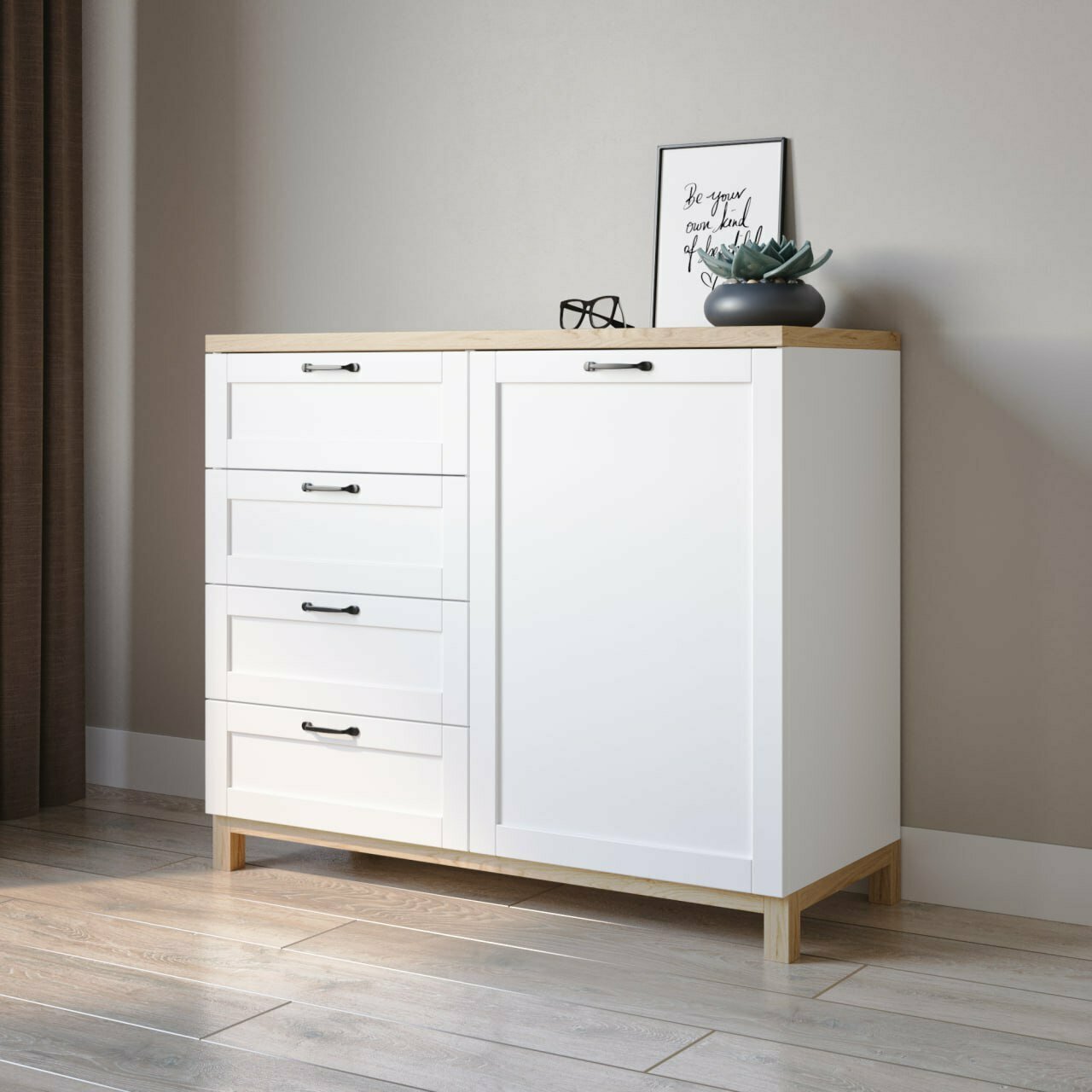 Комод для одежды белый большой в спальню, в прихожую, узкий с ящиками Техас - 2, 110х93х45 см