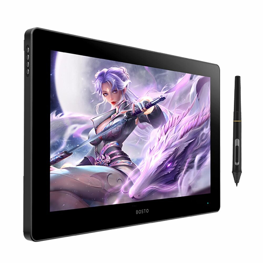 Графический планшет BOSTO X5 15.6 дюйма IPS LCD экран, 16K уровней давления, беспроводной стилус, 8 настраиваемых кнопок, совместим с Windows 10/11