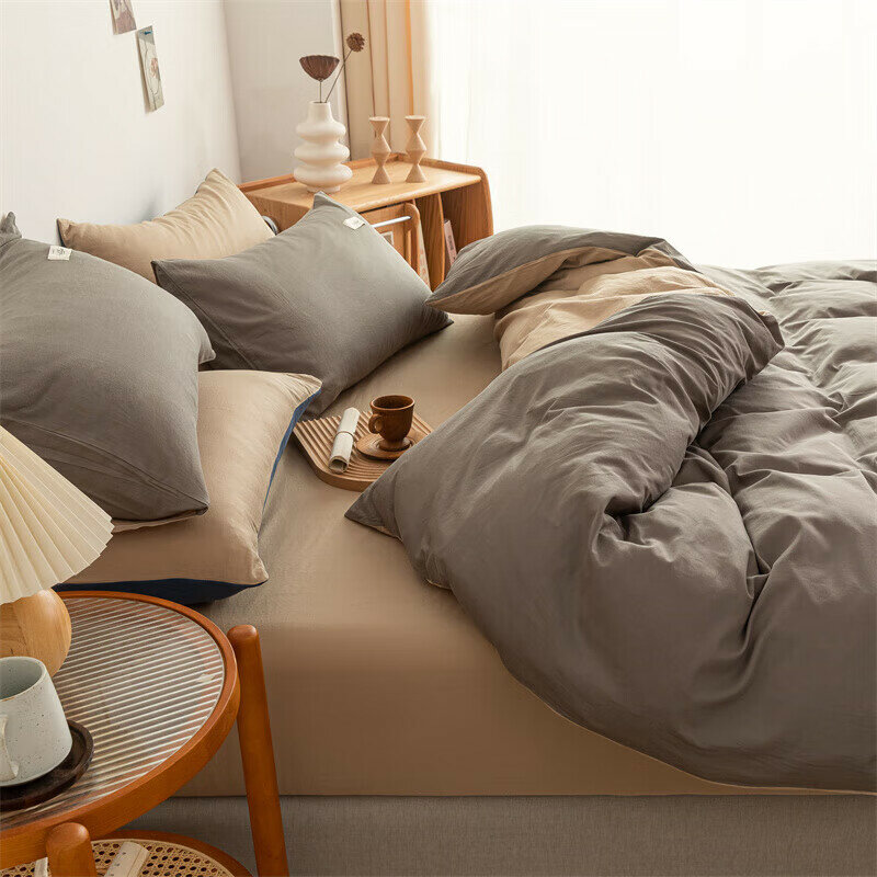 MUJI Cotton Bedding Set, 4 Pieces, Pure Cotton Fitted Sheet Style Duvet Cover, 200*230cm