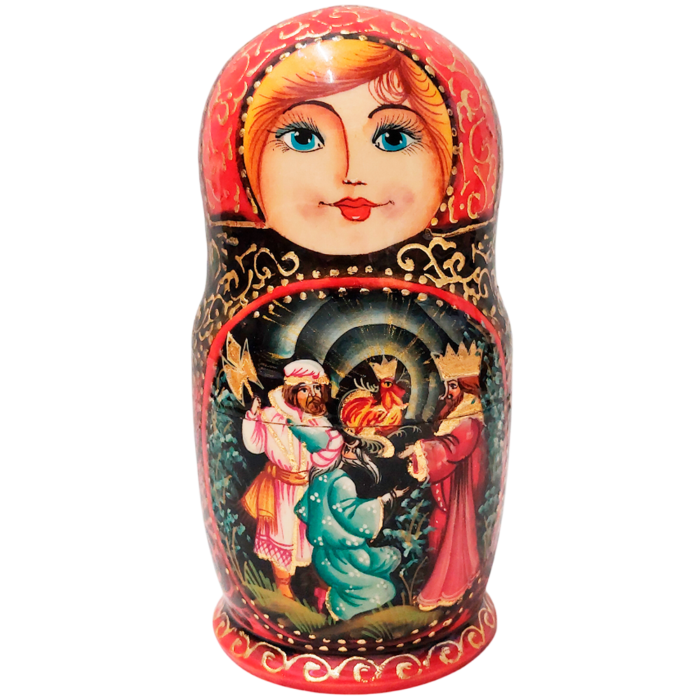 Разборная деревянная матрёшка "Сказка о золотом петушке", 5 мест