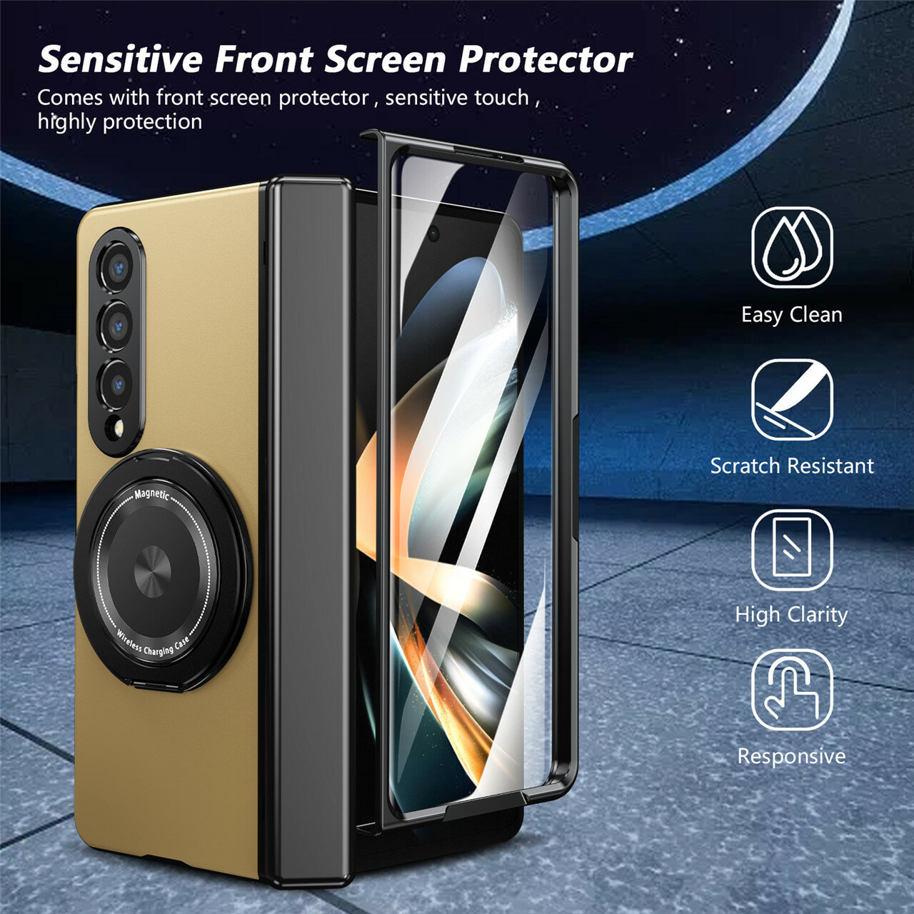 Чехол для Samsung Galaxy Z Fold 4 / Samsung Z Fold4 / Самсунг Галакси З Фолд 4, глянцевая поверхность, металл, пластик, защита камеры, ударопрочный, встроенная подставка, Samsung,