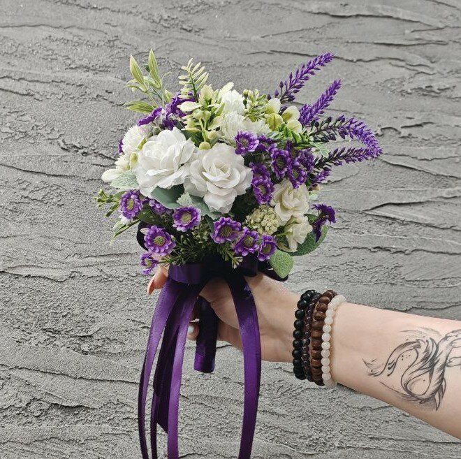 Букет дублёр на свадьбу из искусственных цветов. Свадебный букет невесты. Свадебная флористика