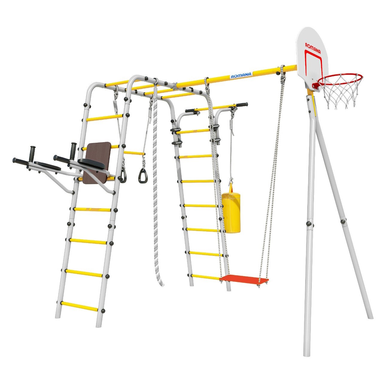 Детский спортивный комплекс Romana Fitness + фанерные качели 103.20.05, grey/yellow