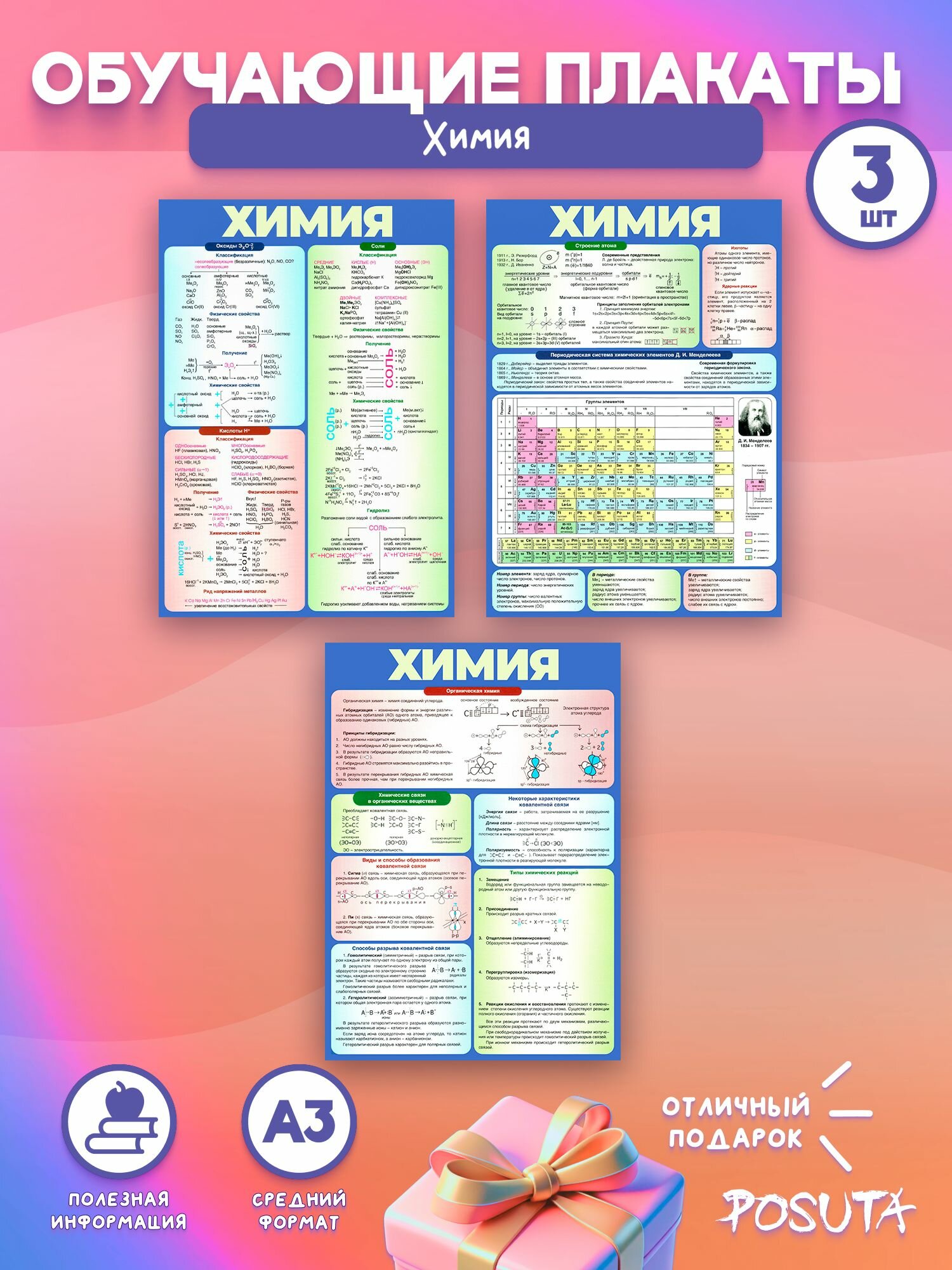 Постеры таблица Менделеева егэ огэ химия Обучающие