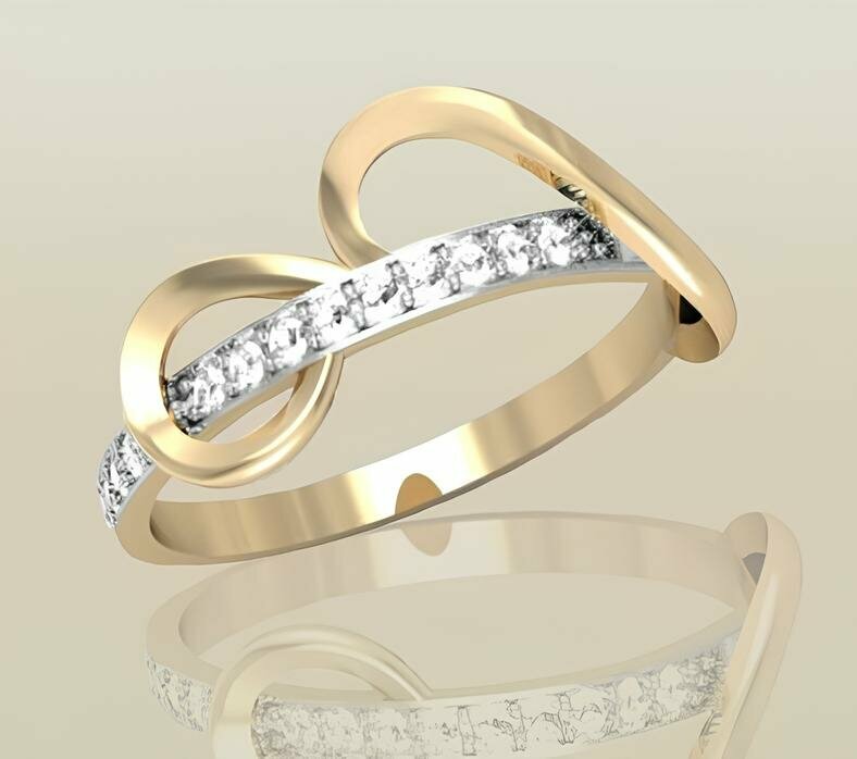 Кольцо дорожка, красное золото, 585 проба, родирование, фианит