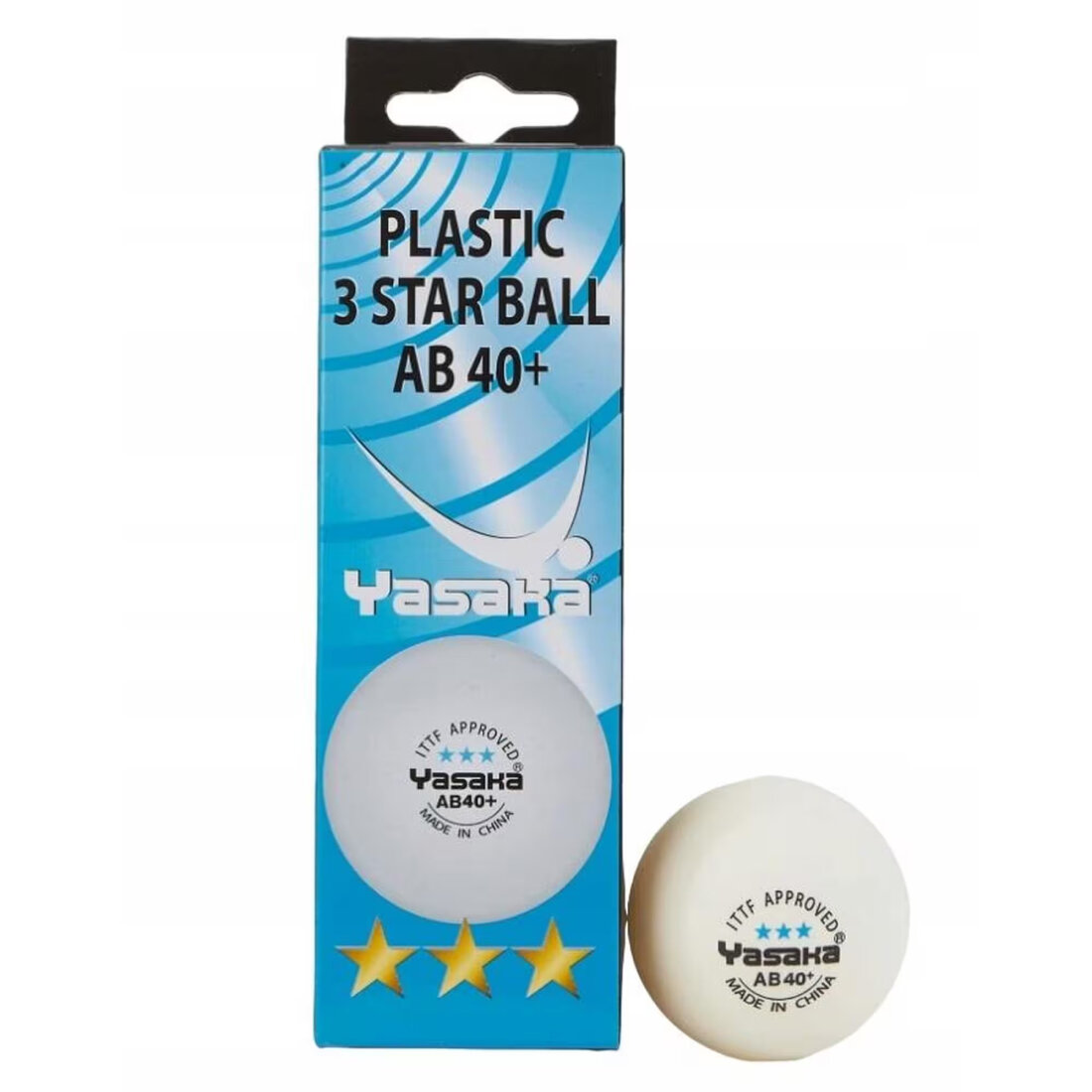 Мячи для н/тенниса Yasaka 3* AB40+ Plastic x3 шт, White Шовные