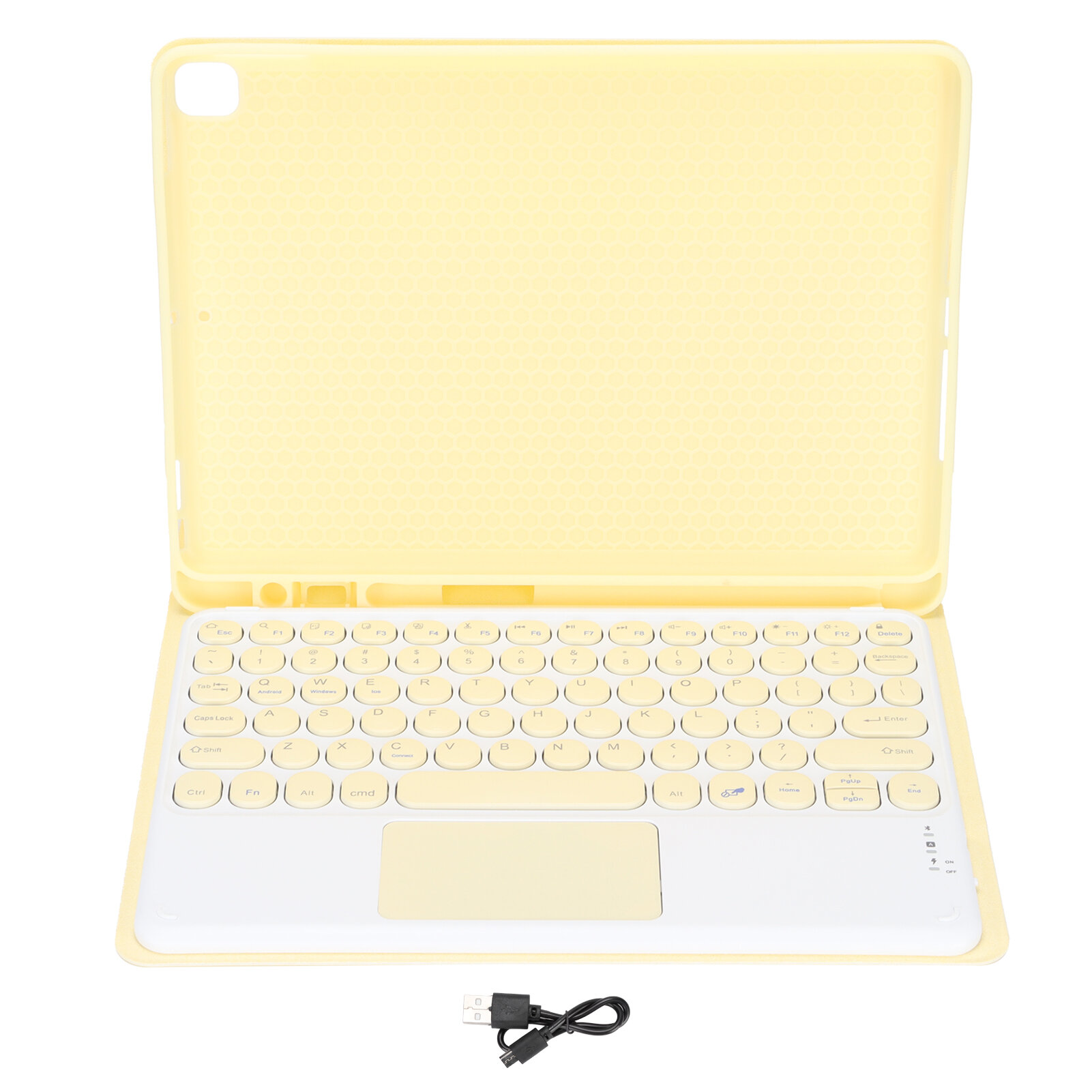 10-дюймовая беспроводная клавиатура с круглыми клавишами и силиконовым чехлом для iPad, желтая.