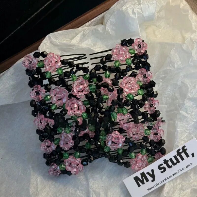 Модные аксессуары для волос, двойная расческа для волос с цветком для женщин и девочек, эластичные волшебные бусины, расчески для волос, зажимы, аксессуары для прически