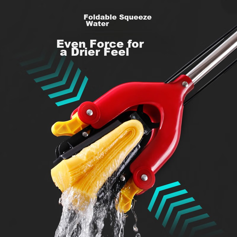 Meiliya Mop Sponge, Absorbent Rubber Cotton, Foldable, Squeezable, No-Hand Mop, Lazy Floor Mop, Double Swallow Design, 2 Mop Heads Included