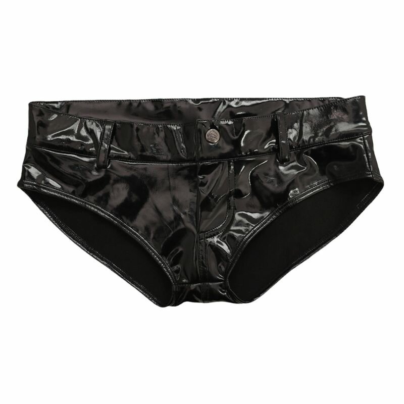 Шорты из блестящей лакированной кожи-черный-M