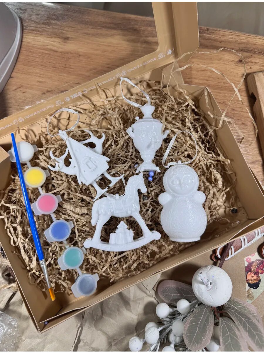 Елочный набор из 4 фигурок под роспись (с красками)