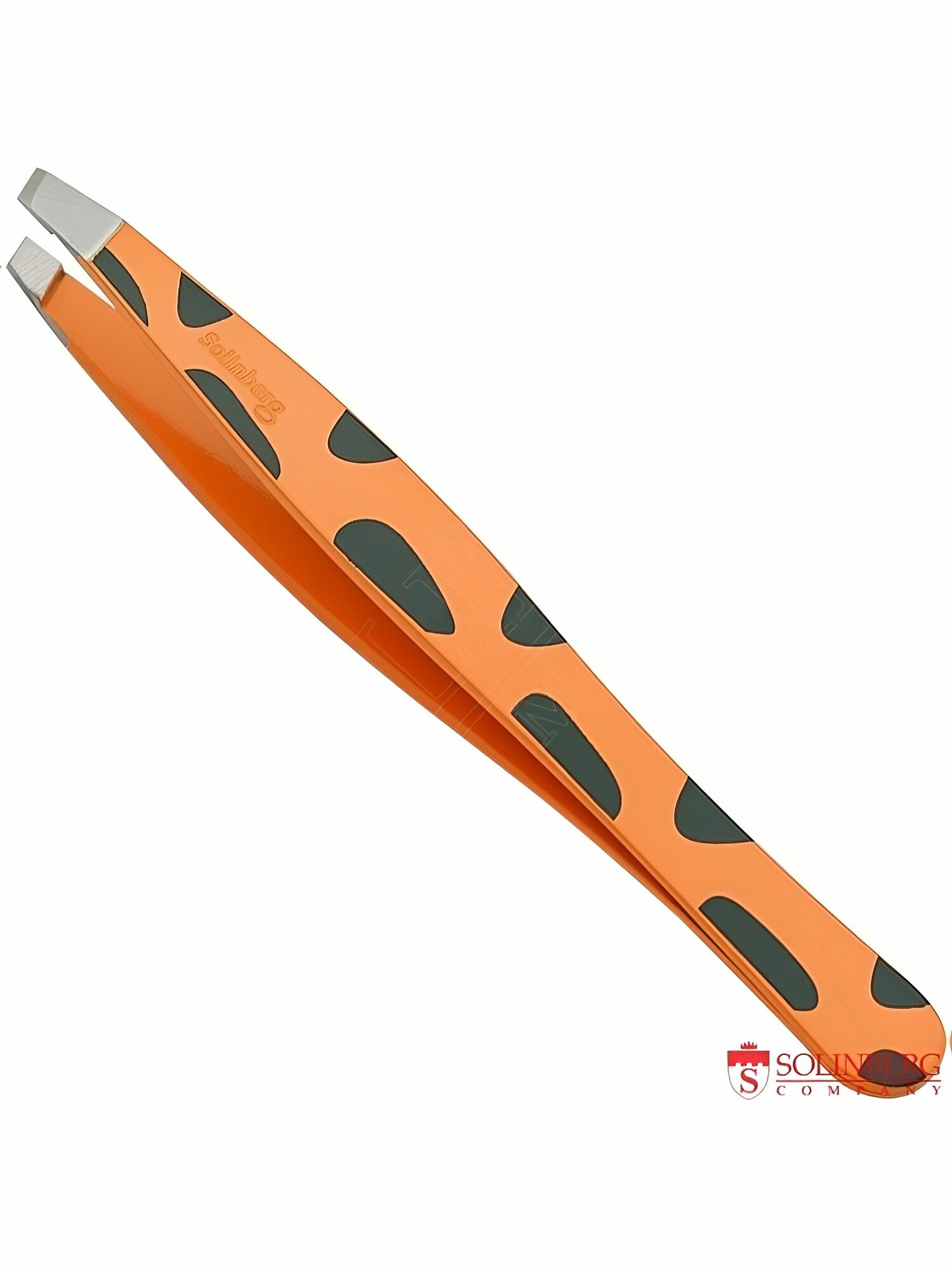 Пинцет для бровей Solinberg Twf-117 (ручная заточка), цветной, скошенное окончание с четкими гранями.