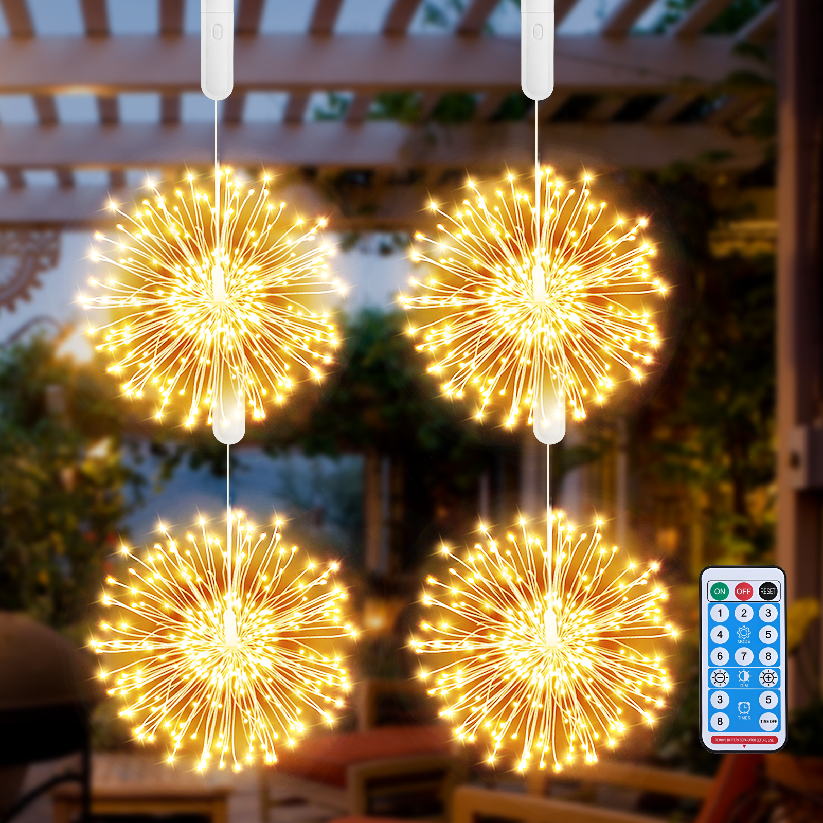 120 LED Светы Звездопад Шар, Фейерверк Светы, Сад, Патйо, Квартирный Porch, Рождественская Party Водонепроницаемый Люстра, Крючок-Тип Заряжаемый Фейерверк Дом Декор (Теплый Белый) 1 Пакет