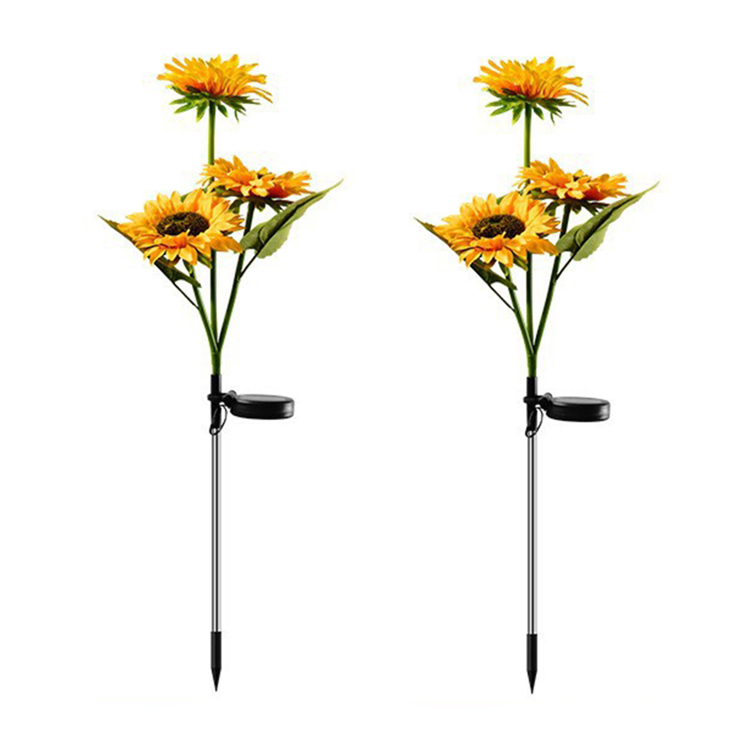 Солнечные фонари для улицы и сада - Пакет из 2 штук, цветок подсолнух, 3 головы, 70см, водонепроницаемый IP65, автоматическое включение/выключение, пластик, для сада, террасы, двора