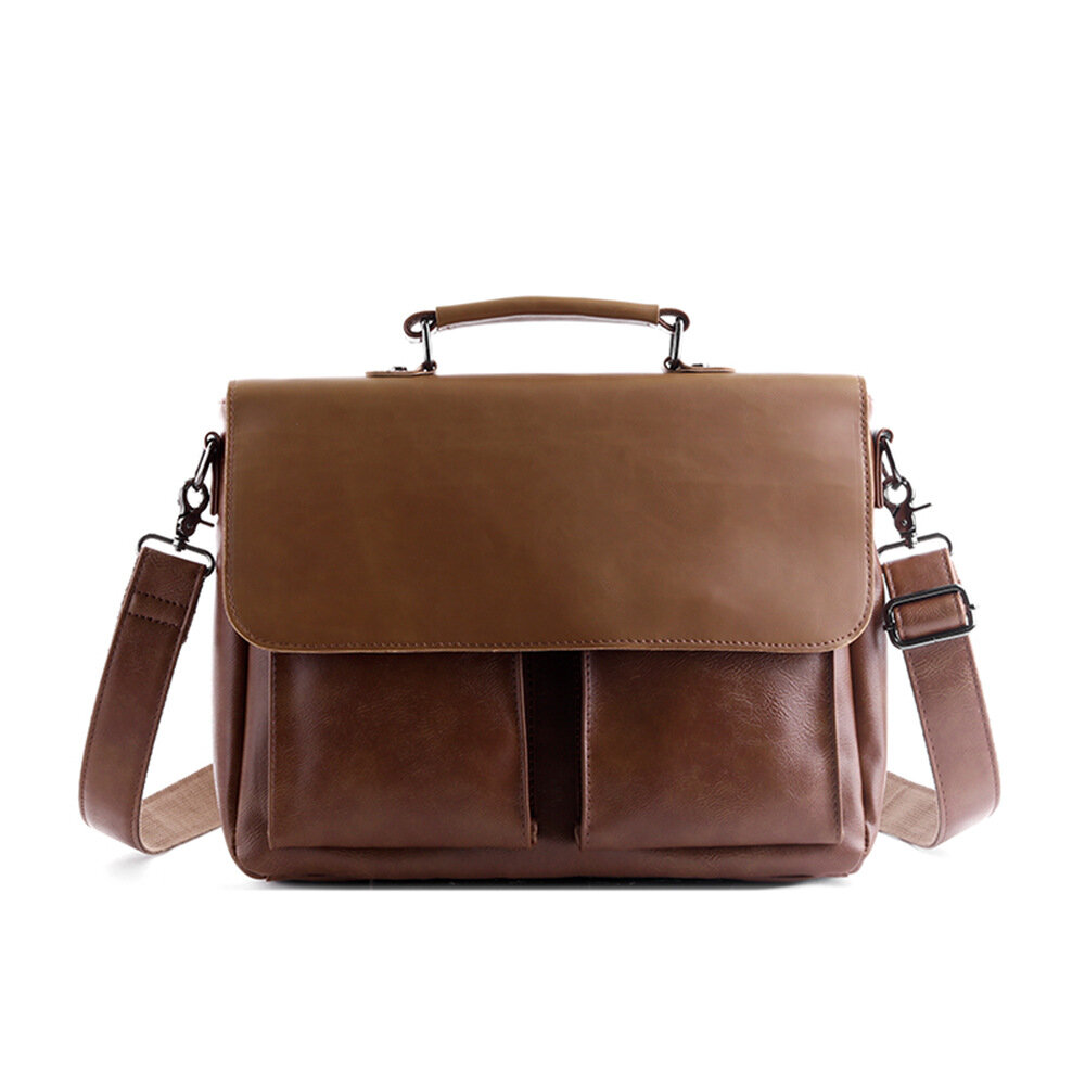 Sac messager en cuir PU for homme, sacoche à Bandoulière, стиль портье-документов, винтажный стиль, деконтрактный стиль, с регулируемым бандульем и дополнительными сумками.
