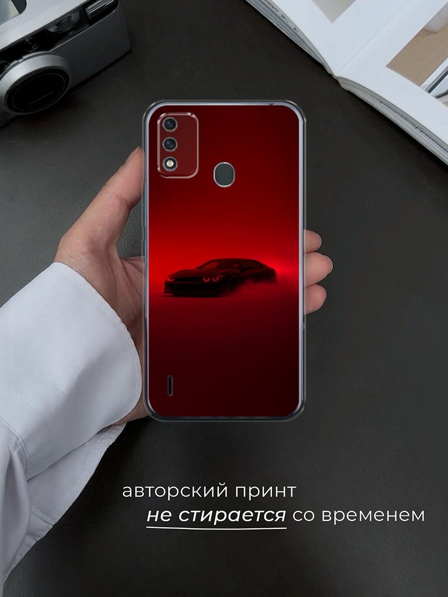 Чехол на Itel A48 / Ител А48 с принтом Машина на красном фоне — фото 1